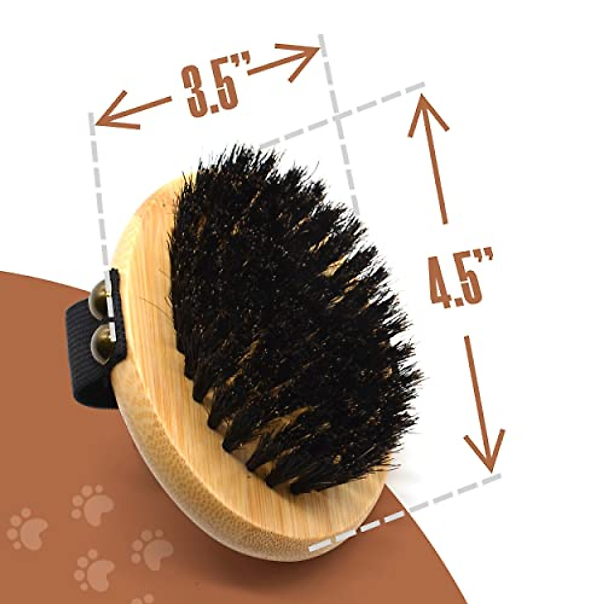 The Buddy System Pet Close Brush, Soft Touch Oval Palm Brush - Bamboo Massage Handheld with Soft Boar Bristles and Elastic Band for Dogs and Cats