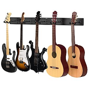 LEKATO Guitar Wall Mount Hanger, Aluminum Guitar Wall Rack Holder with 5 Adjustable Guitar Hangers, Multiple Guitar Holder Stand for Acoustic Electric Guitar Bass Banjo Mandolin