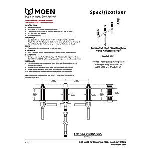 Moen 9792 Two-Handle Roman Tub Adjustable Valve with Shower Diverter, 1/2-Inch CC Connection