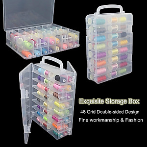 48 Grids Sewing Storage Box Double-Sided Storage Organizer Portable Thread Box Storage Clear Plastic Organizer Box for Embroidery and Sewing Threads, Beads, Small Crafts