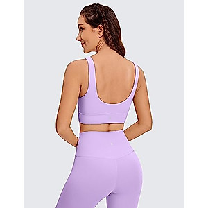 CRZ YOGA Butterluxe Womens U Back Sports Bra - Scoop Neck Padded Low Impact Workout Yoga Bra with Built in Bra Elfin Purple Medium