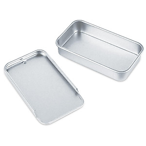 DAJAVE 100 Pack Metal Slide Top Tin Containers, 0.5 oz Mini Metal Tin Containers, Rectangle Metal Tin Box with Slide Lids for Lip Balm Jewelry Crafts Pills(Silver)