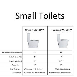 WinZo WZ5069 Small Modern One Piece Toilet Dual Flush 12" Rough in 23-in Depth Short for Compact Tiny Bathroom Powder Room White