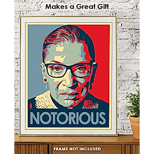 Inspirational Ruth Bader Ginsburg Wall Art: "Notorious" 8x10 RBG Poster, RBG Wall Art & Motivational Wall Art, Positive Affirmations Wall Decor for Bedroom & Office Decor for Men & Women