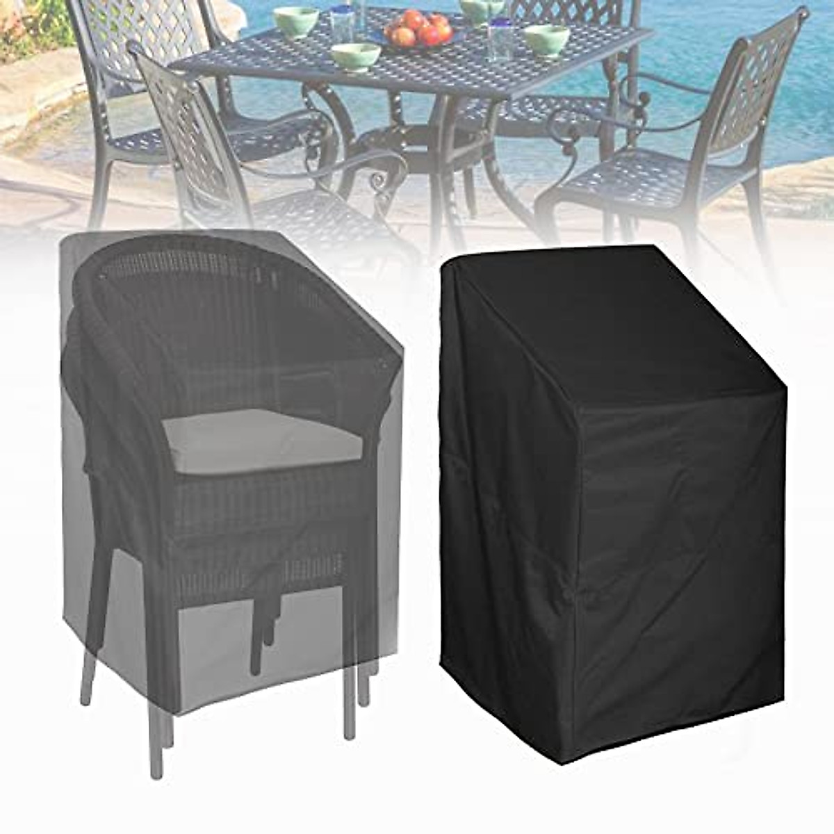 Patio Stackable Chair Cover, Garden Pool Deck Stacked Chair Waterproof Furniture Protector for 4-6 Stacks of Stools, 34"L x 26"W x 46"H
