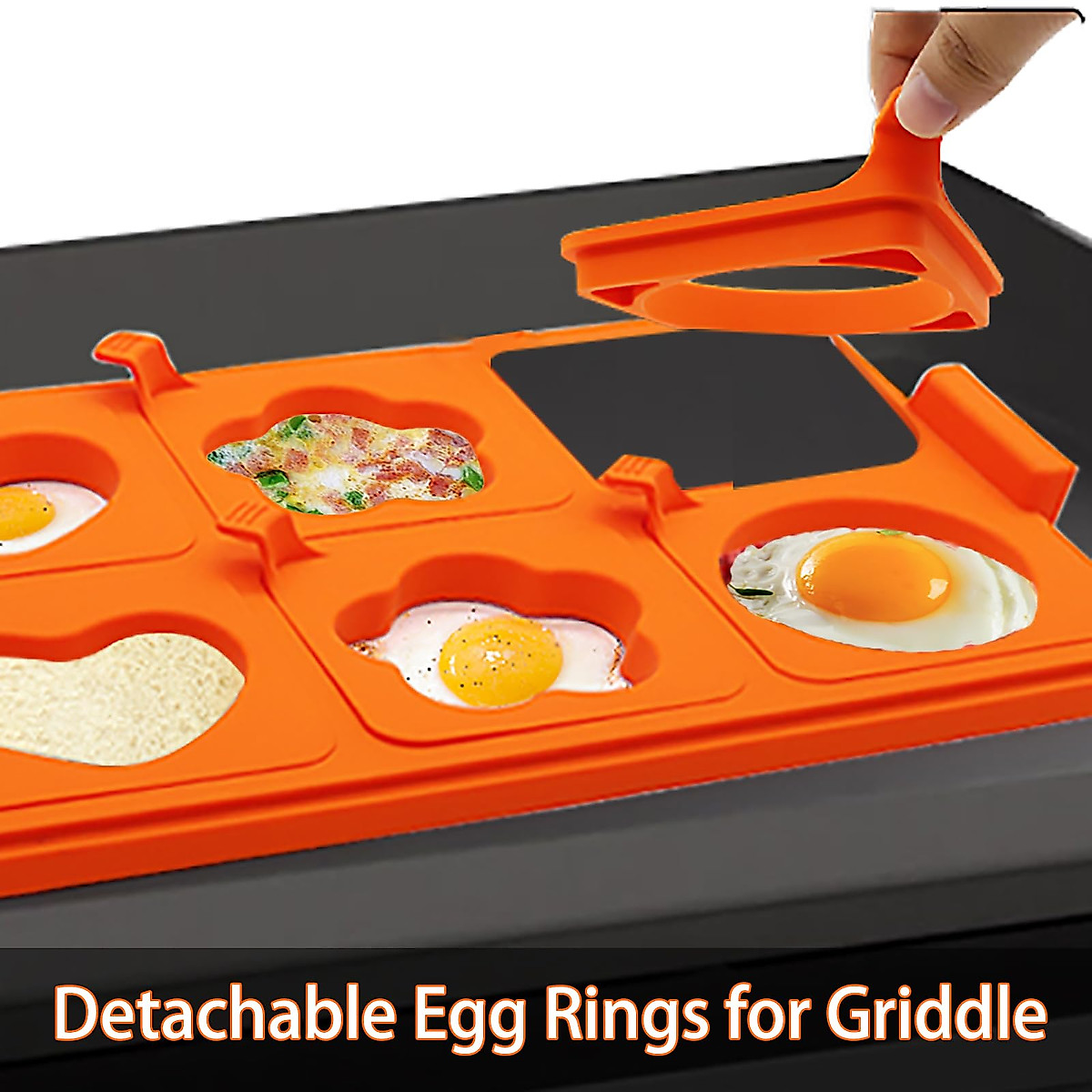 7pcs Griddle Egg Ring Tray Silicone Egg Pancake Mold for Blackstone Griddle Non-Stick Detachable Egg Ring for Frying Eggs Heat Resistant Silicone Egg Molds, 4 Different Shapes