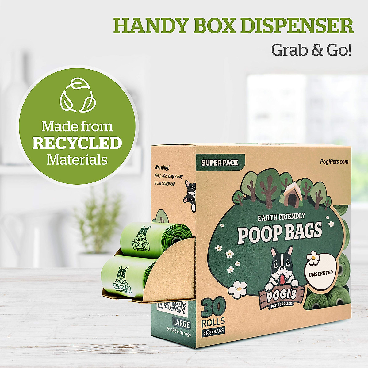 Pogi’s Dog Poop Bags Bulk - 60 Unscented Rolls (900 Doggie Poop Bags) - Leak-Proof Dog Waste Bags - Ultra Thick, Extra Large Poop Bags for Dogs