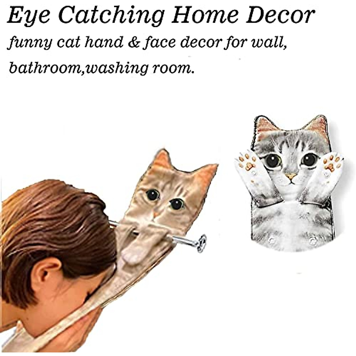 Yeikbuxa Cat Hand Towels for Bathroom Kitchen, Soft and Absorbent, Cat Gifts Cute Decorative Cat Decor Hanging Washcloths Face Towels, Funny Gifts for Cat Lovers（Grey）