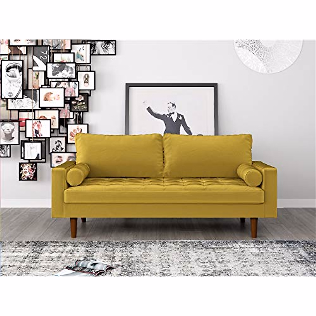 US Pride Furniture NS5459-S Caladeron Mid-Century Modern Sofa in Soft Velvet, Goldenrod