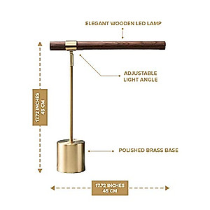 Modern Banker Slim Table Lamp - LED Desk Light - Wood Brass Lamp - Adjustable Modern Table Lamp - Mid Century Desk Lamp for Home Library, Bedside Table, Office Desk - Steampunk MCM Mid Modern Century