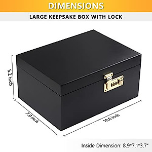SafeDelux Wooden Box with Hinged Lid and Lock Premium Keepsake Decorative Storage Box For Home or Office - 11 X 8 X 5 Inches