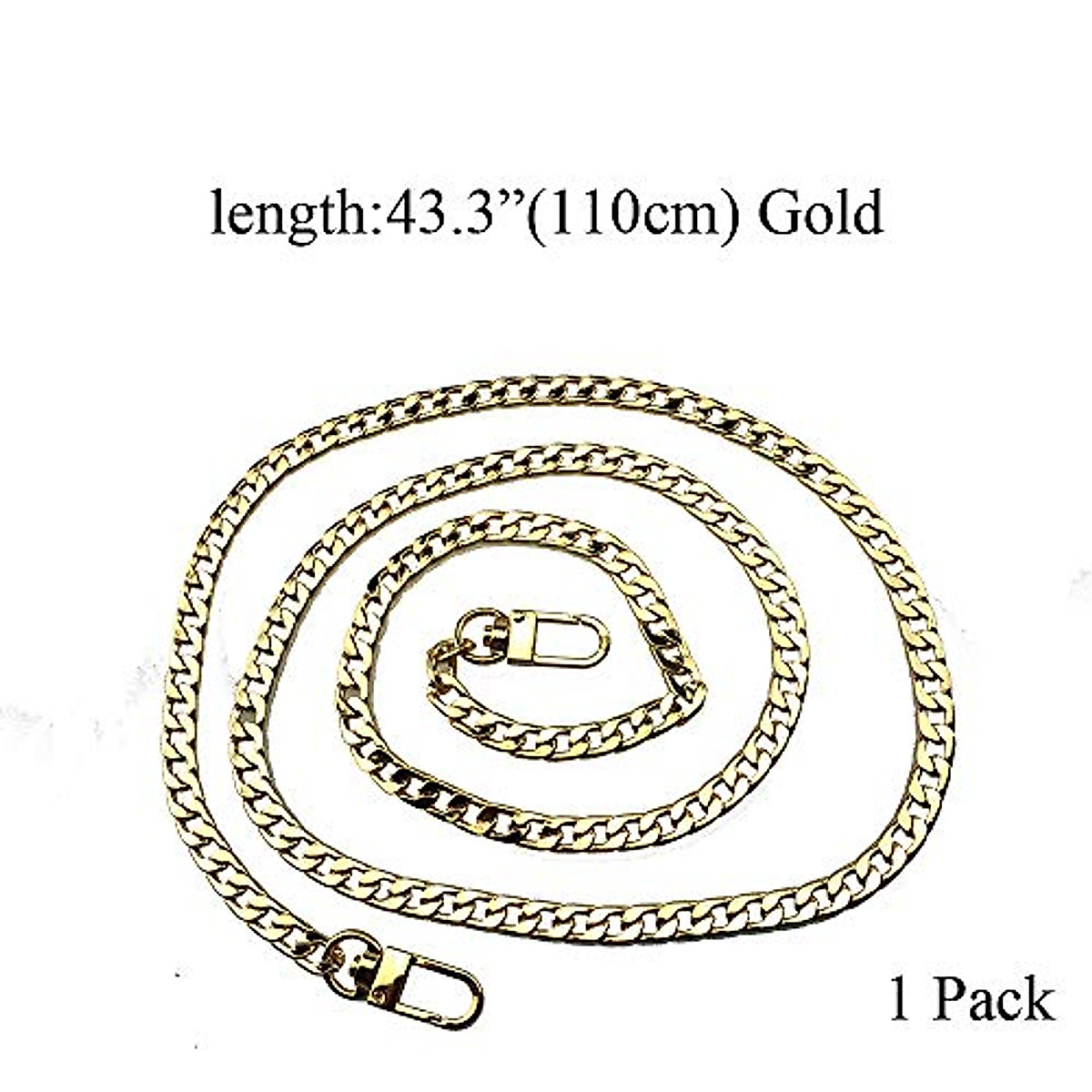 HAHIYO Mini Pochette Purse Chain Strap Thin Wide 7mm for LV Length 43.3 inches Thick 2.6mm Shiny Gold for Shoulder Cross Body Sling Handbag Wallet Clutch Comfortable Flat Metal Strap 1 Pack