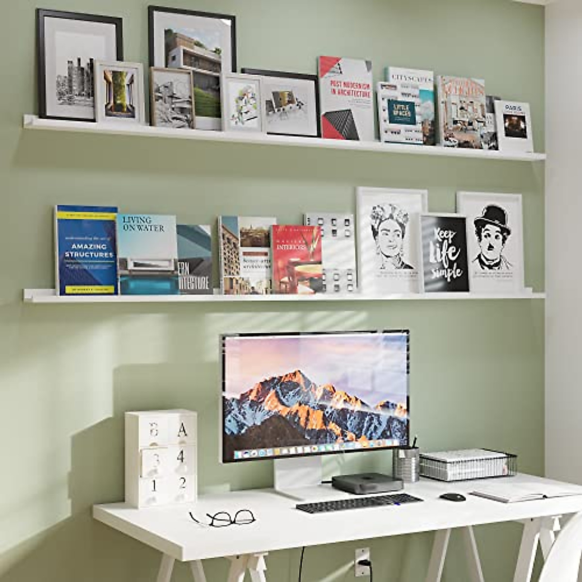 You Have Space Lagos 80" Ledge Wall Shelves, Floating Shelves for Living Room Decor, Bedroom, Office, Ultra Long White Picture Ledge Shelf Set of 2