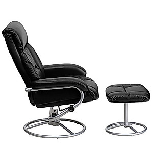 Flash Furniture Barker Contemporary Multi-Position Recliner and Ottoman with Metal Base in Black LeatherSoft