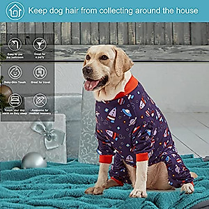 LovinPet Pullover Pitbull Pajama PJS - Lightweight Pullover Pajamas, Full Coverage Dog Pjs,Spacecraft Navy Print, Large Breed Dog Pjs/Large