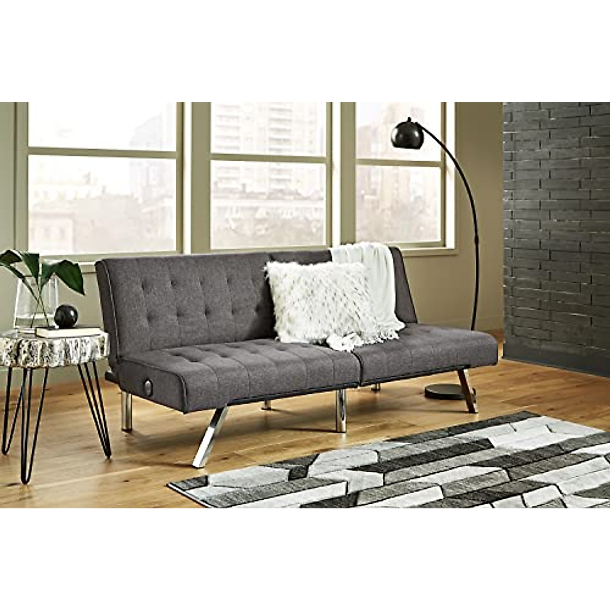 Signature Design by Ashley Sivley Modern Tufted Flip Flop Futon Sofa Bed, Dark Gray