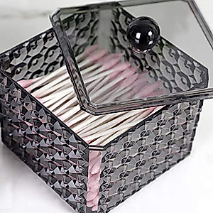 Hipiwe 2 Packs Q-Tips Cotton Round Holder - Acrylic Cotton Swab Canister Jar Cotton Balls Dispenser with Lid, Bathroom Vanity Countertop Storage Organizer for Makeup Sponges,Black