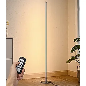 EDISHINE Modern LED Floor Lamp with Remote, 57.5" Minimalist Dimmable Corner Lighting, Standing Tall Floor Lamp for Living Room, Bedroom, Home Office, 7 Color Temperature 2700~6000K (Black)