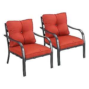 LOKATSE HOME 2 Piece Patio Dining Chairs Cushioned Furniture for Lawn Garden Balcony Poolside, Red