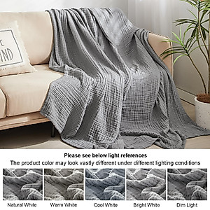 PHF 100% Cotton Muslin Blanket Twin Size 66" x 90", 4-Layer Lightweight and Breathable Blanket for Summer, Luxuriously Soft Gauze Bedding for Bed, Natural Minimalism Style, Ideal Gift, Grey