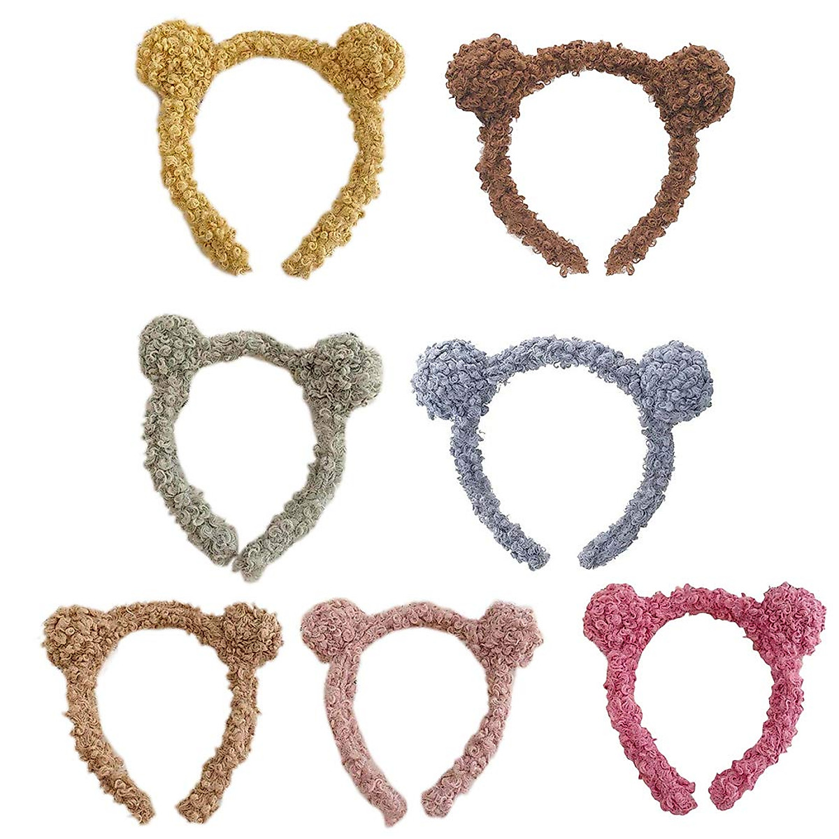 Fiarfiar Women Girls Winter Cute Bear Ears Headband Solid Color Curly Faux Fleece Hair Hoop Wash Face Makeup Bathroom Bandana Party Photo Props