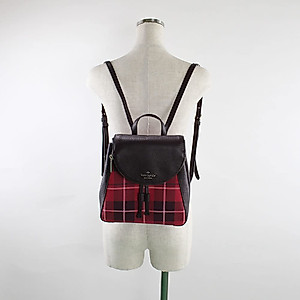 Kate Spade Leila Red Plaid Medium Flap Leather Backpack, Bright Rose Multi