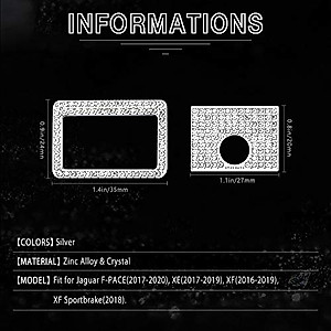 CARFIB Car Interior Bling Accessories for Jaguar F-PACE XE XF 2019 2020 Electronic Handbrake Parking P ASPC Button Ring Decals Sticker Cover Parts Decoration Men Women Zinc Alloy Crystal Silver 2Pcs