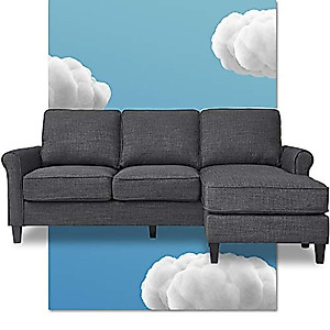 Serta Harmon Reversible Sectional Sofa, Modern L-Shaped Couch for Small Spaces, Soft Fabric Upholstery, Rolled Arm, Dark Gray