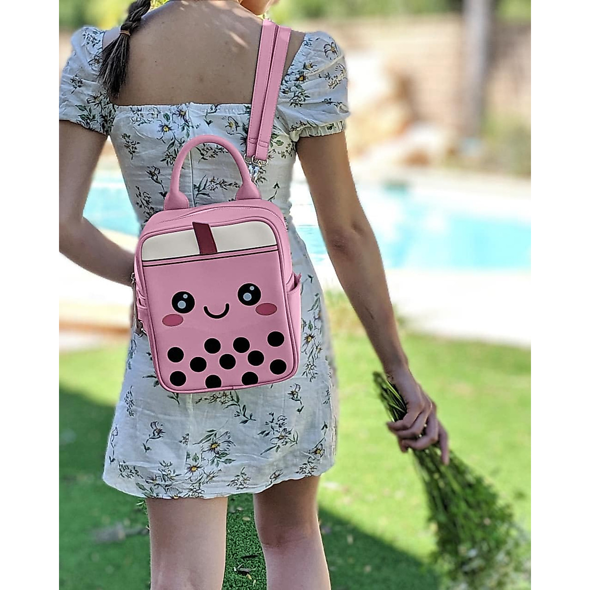 Boba Premium Faux-Leather Backpack, Crossbody, or Purse (Milk Tea)