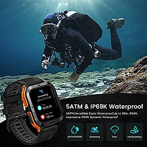 AMAZTIM Smart Watch for Men,60days Extra-Long Battery Life(Call Receive/Dial), 50M Waterproof,Rugged Military Fitness Watch for iPhone Android,70 Sports,1.85" Heart Rate Sleep/Blood Pressure Watch