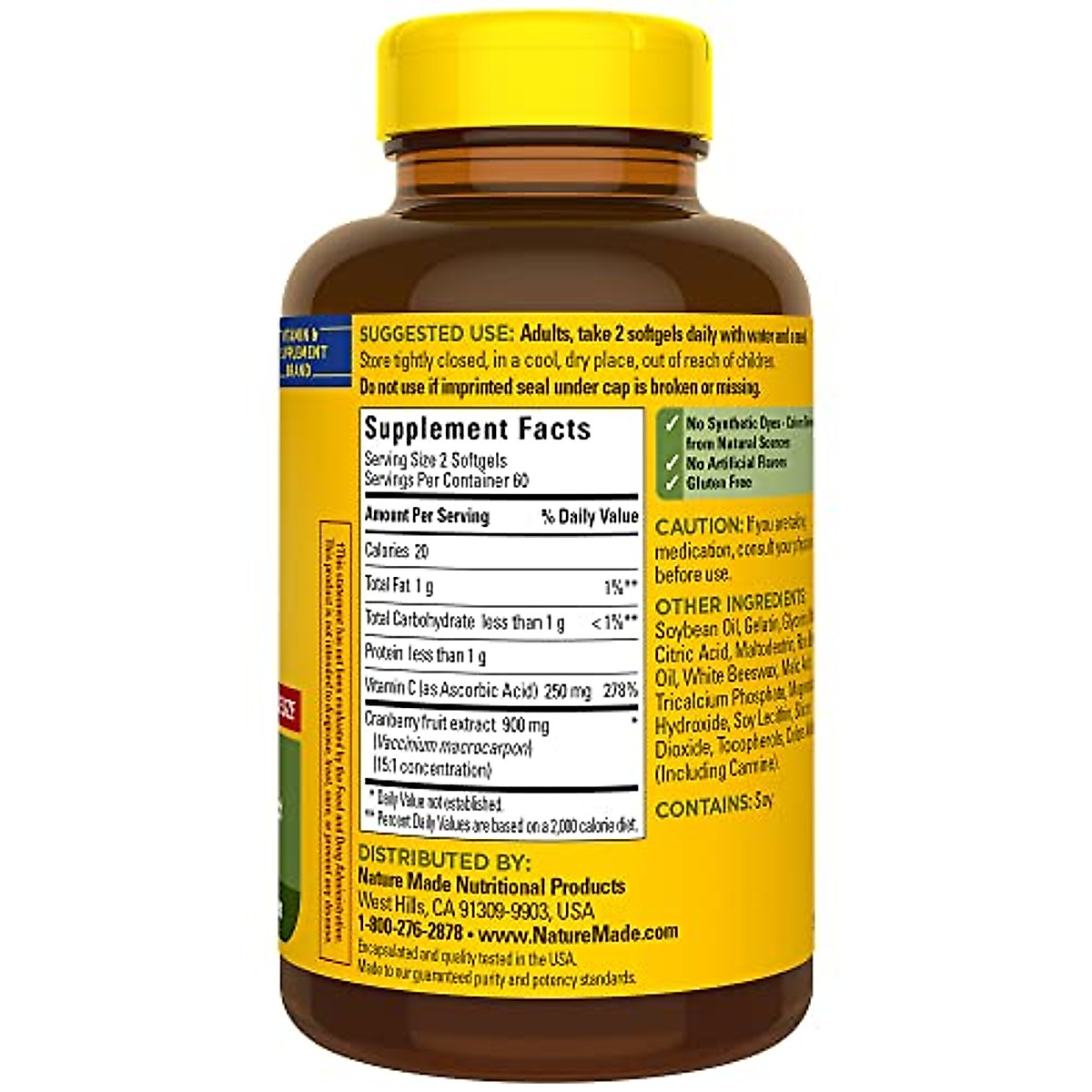 Nature Made Cranberry with Vitamin C, Dietary Supplement for Immune and Antioxidant Support, 120 Softgels, 60 Day Supply