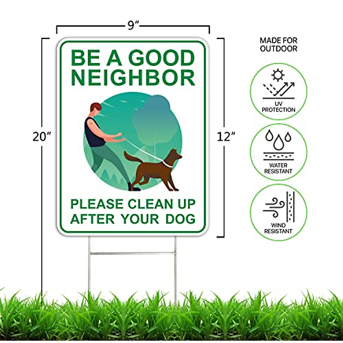 Clean Up After Your Dog Signs (4 Pack, 9 x 12") With Metal H-Stakes, Double Sided,No Dog Poop Lawn Signs,Outdoor & Sturdy