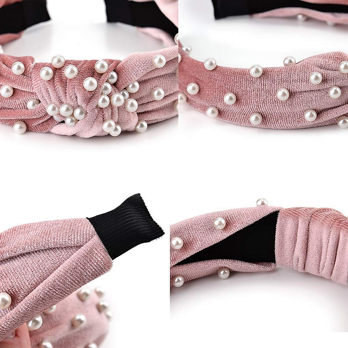 Yeaplike 3 Pack Velvet Wide Headbands Knot Turban Headband Vintage Hairband with Faux Pearl Elastic Hair Hoops Fashion Hair Accessories for Women and Girls