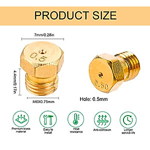 THYULIFE 12 Pack Grill Propane Gas Orifice Nozzle Conversion Kit - DIY Burner Brass Jet Nozzles Replacement Parts for Weber and Most Brands Grills, Easy to Drill Out, Orifice Size 0.5mm, M6x0.75mm