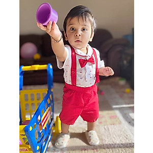 BIG ELEPHANT Baby Boys Bowtie Shirt Suspender Shorts Set, Gentleman Formal Outfits Suit