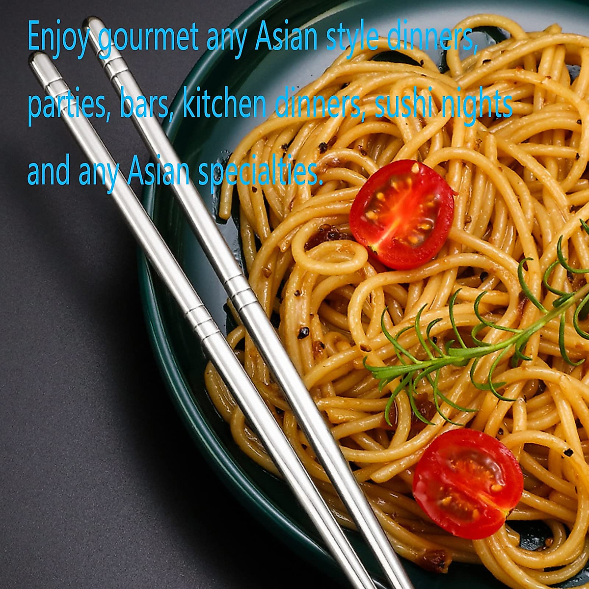 SARYHHGKIT Metal Chopsticks 5 Pairs Set, High Quality 9.8in Stainless Steel Chopsticks , Reusable Chopsticks, Dishwasher Safe, Korean Chopsticks for Dinner, Sushi Night, Silver