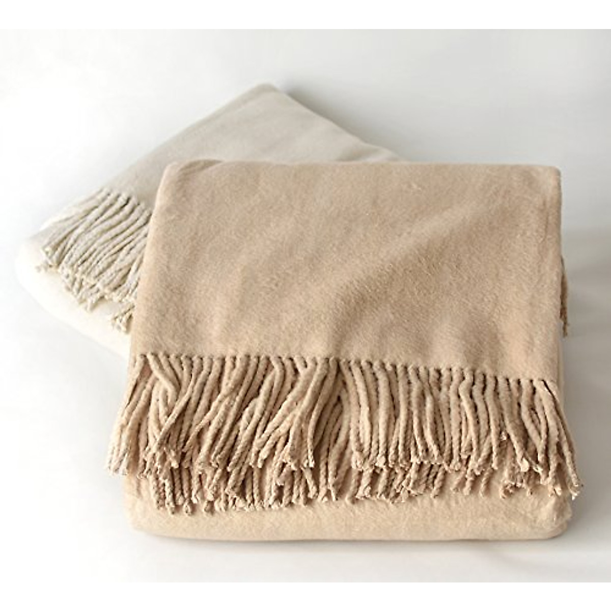 Luxury Pure 100% Mulberry Silk Throw, Genuine Natural 100% Silk Oversized Super Soft Plush Blanket in Ivory or Beige (Almond)