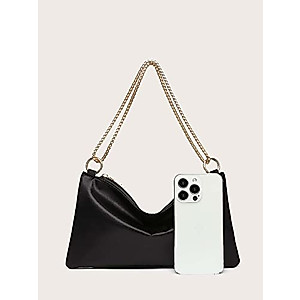 Verdusa Women's Satin Evening Handbag Shoulder Bag Purse Black one-size