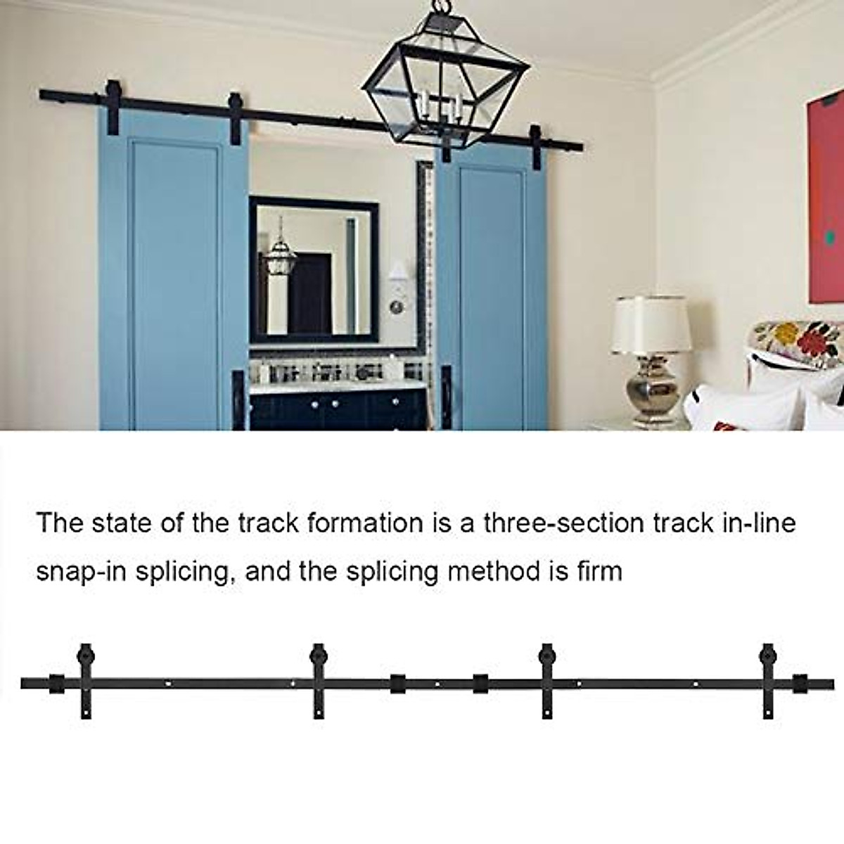 Moselota 8FT Double Door Splicing Regular Carbon Steel Barn Door Hanging Rail for Sliding Closet, Cabinet, and Barns Both Exterior and Interior