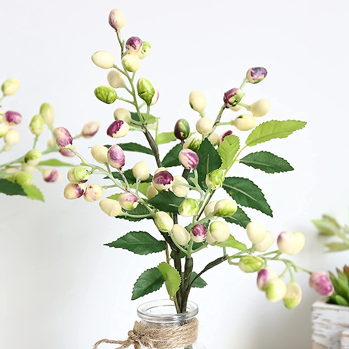 Lavenor 3pcs Artificial Olive Leaves with Fruit 15" Faux Olive Branches Artificial Plants Greenery for Vases Home Office Indoor Outside Decor (Purple)