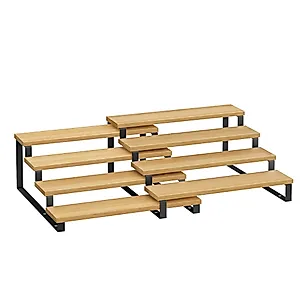 SONGMICS Display Risers, Set of 2 Engineered Wood Perfume Organizer Stand, 4-Tier Cupcake Stand Holder, Spice Rack, Shelf Risers for Figures, Dessert Shelves, Natural Beige and Ink Black UKCS216N01