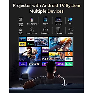 Projector 4K with WiFi and Bluetooth, SUREWHEEL Auto Focus 20000Lumens 800ANSI Outdoor Movie Projector, Native 1080P Portable Projector, 50% Zoom Home Theater Proyector for iOS/Android/TV Srick/PC