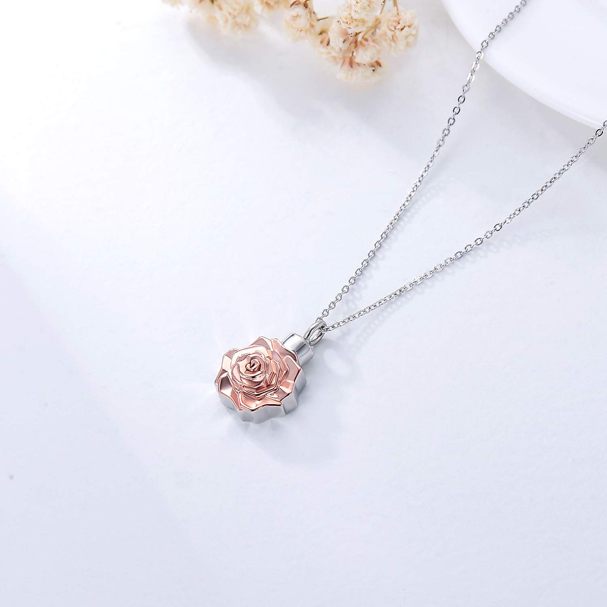 ONEFINITY Rose Flower Urn Necklaces for Ashes Sterling Silver Origami Rose Flower Cremation Jewelry for Ashes Memory Jewelry for Women Men