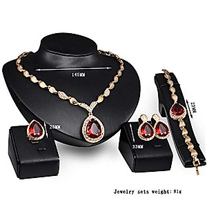 FUNOJOY Costume Red Crystal Jewelry Sets for Women Wedding Bridal Gold Plated Statement Necklace Earrings Set Prom Jewelry for Mother's Day Gift