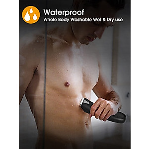 Te-Rich Body Groin Hair Trimmer for Men, Replaceable Ceramic Blade Heads, Waterproof Wet & Dry Clippers, LED Light and Standing Dock, Ultimate Male Hygiene Razor and Electric Body Shavers for Balls