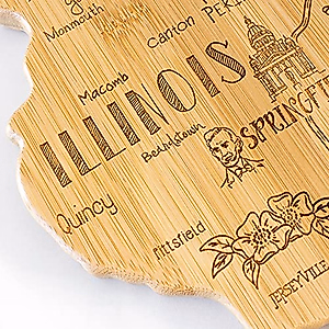 Totally Bamboo Destination Illinois State Shaped Serving and Cutting Board, Includes Hang Tie for Wall Display