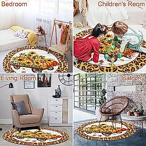 Ileading Round Fall Area Rug Non Slip Shaggy Soft Sunflower Pumpkin Sofa Circle Carpet 4ft Cute Harvest Thanksgiving Decorative Runner Rug Machine Washable Throw Rugs for Bedroom Living Room eggchair