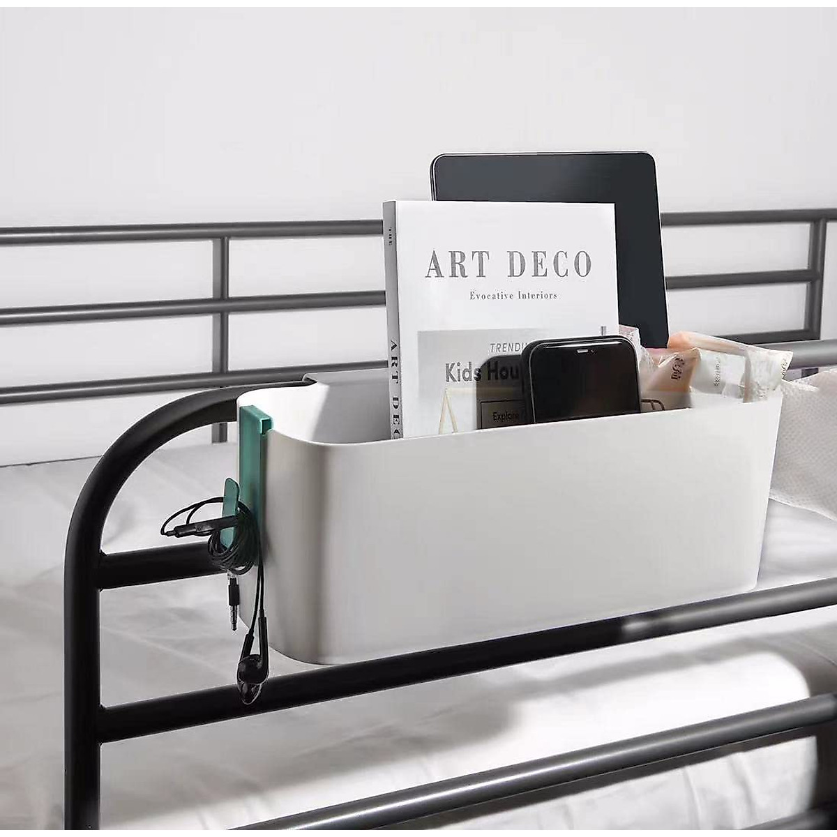 HYOATREA Bedside Storage Organizer Caddy Hanging Organizer Bunk Bed Shelf Holder Pocket for College Dorm Room Baby Bed Rails (Green)