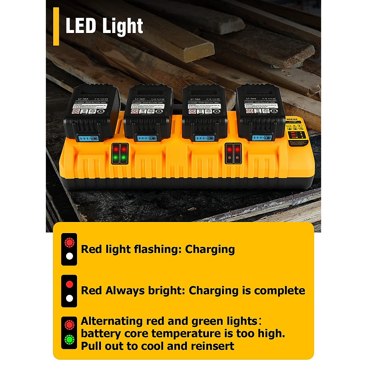 COOMYXIN DCB104 Replacement Charger Station for Dewalt 20V Batteries - 4-Port Multi Battery Charger with 2 USB Ports - Compatible with Dewalt 12V 20V Power Tools (No Batteries Included)