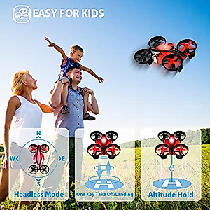 UNTEI 2 In 1 Mini Drone for Kids Remote Control Drone with Land Mode or Fly Mode, LED Lights,Auto Hovering, 3D Flip,Headless Mode and 3 Batteries,Toys Gifts for Boys Girls (Red)